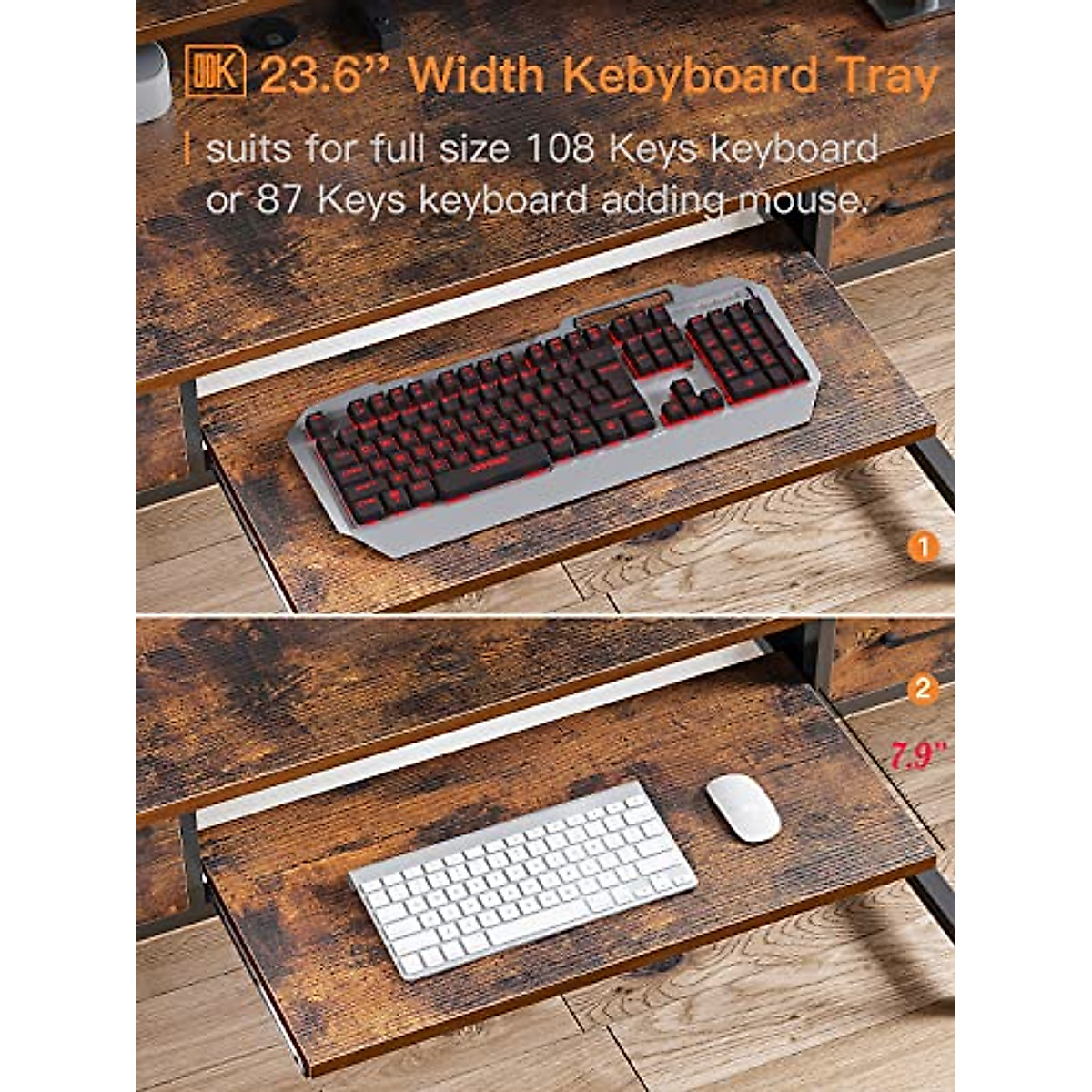 ODK Computer Desk with Keyboard Tray and Drawers, 48 inch Office Desk with Storage, Writing Desk with Monitor Shelf, Work Desk Workstation for Home Office/Bedroom, Rustic Brown