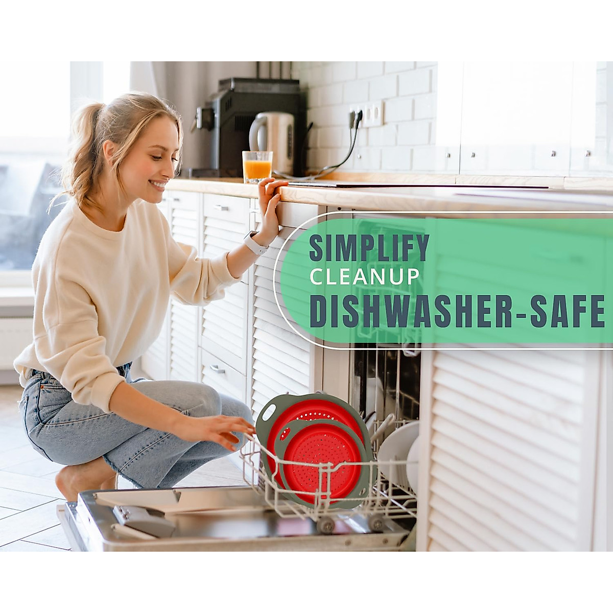 Ultimate Kitchen Strainers Set of 2 - Collapsible Silicone Colanders For Easy Storage by Comfify - Use with Pasta & Veggies or as a Fruit or Berry Bowl with Strainer - Irreplaceable for Campers - Red