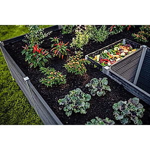 Vita Urbana 6 Foot x 6 Foot Embossed Vinyl Keyhole Garden with Composting Basket, Slate Grey, Gray, Woodgrain, PVC, BPA and Pthalate Free, VT17607