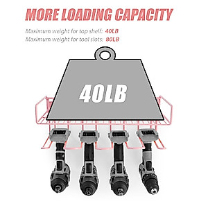 WellMall Pink Power Tool Organizer - Wall Mount Style for Power Tool Drill Storage as Heavy Duty Tool Shelf & Tool Rack with Compact Design