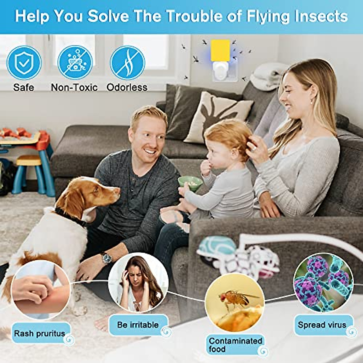 Flying Insect Trap Plug-In, 2023 Upgrade Mosquito Killer, Safe Non-Toxic UV Light Attractant Indoor Plug-In Night Light Fly Trap with Sticky Pad for Flies, Gnats, Moths(2 Pack, White)