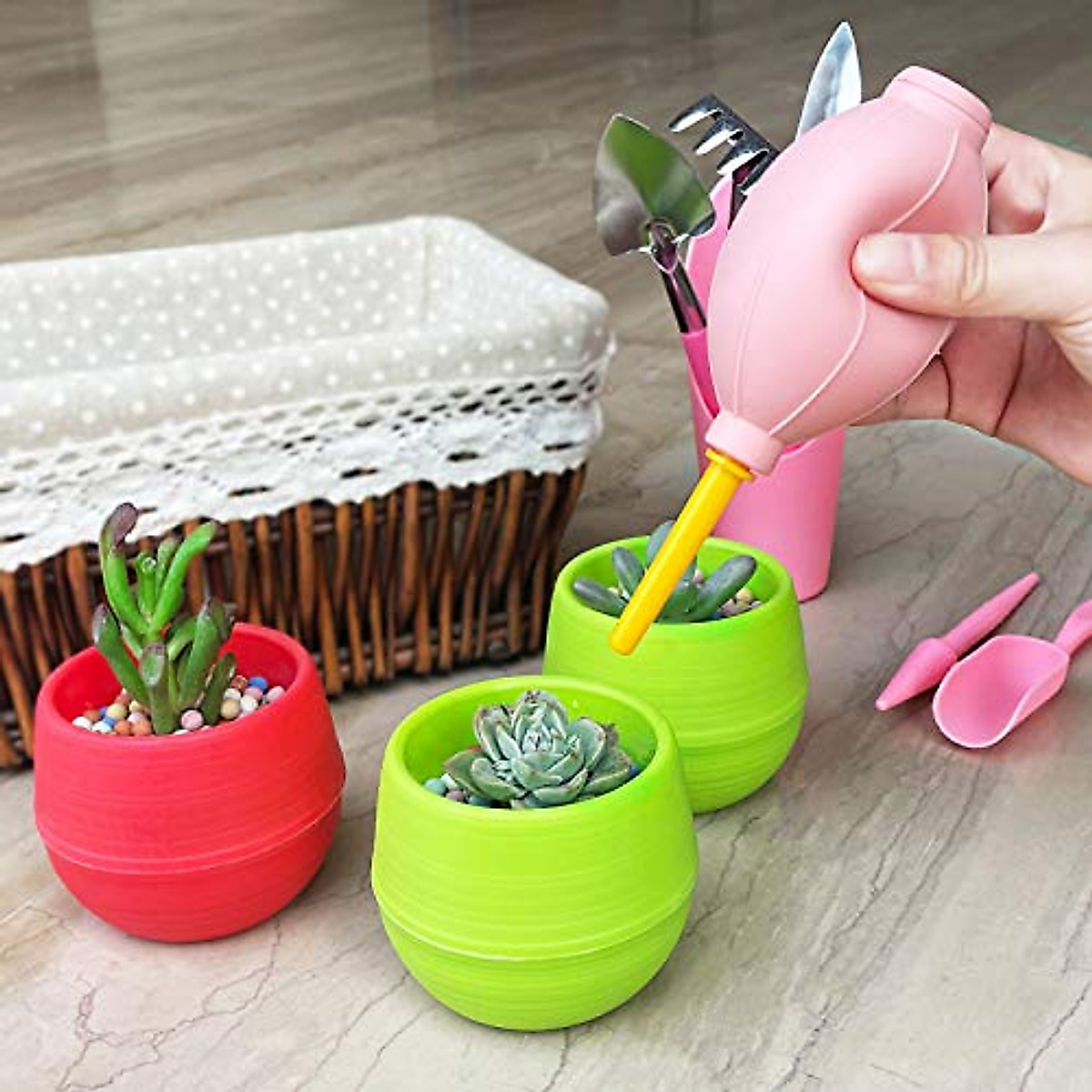 Succulent Tools Set Mini Indoor Gardening Tools Kit with Bag for Transplanting-Pink