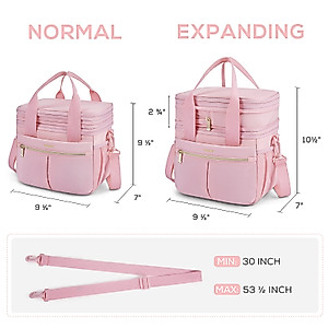 TOURIT Lunch Box for Women Men Double Deck Insulated Lunch Bag Women Expandable Leakproof Reusable Lunch Cooler Bag for Work, Office, Picnic, Pink