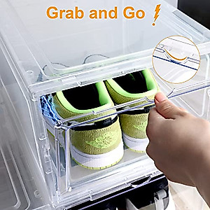 Colmthys Shoe Storage Boxes, Clear Plastic Stackable Shoe Organizer Sneaker Boot Shoe Display Case for Closet Collection Storage with lids 3 Pack White