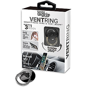 Aduro Phone Ring Holder [3-in-1] - Phone Ring, Phone Stand, Phone Car Vent Mount, Finger Grip Phone Holder for All iPhone, Samsung Galaxy (Black)