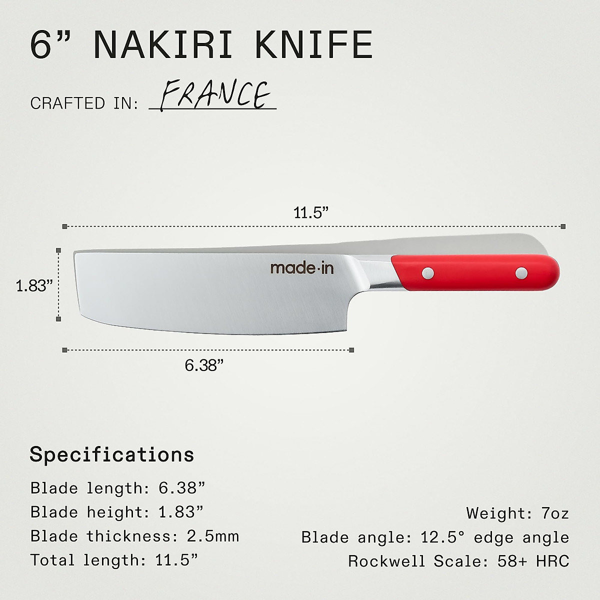Made In Cookware - 6" Nakiri Knife - Crafted in France - Full Tang With Pomme Red Handle