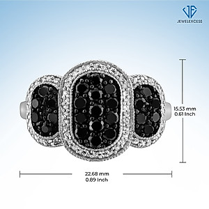 JEWELEXCESS Sterling Silver 1 Carat Black & White Diamond Ring for Women | Diamonds for Everyday Womens Wear