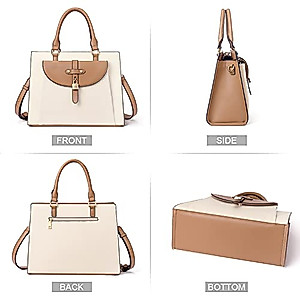 CLUCI Satchel Purses and Handbags for Women Vegan Leather Designer Tote Ladies Fashion Top Handle Shoulder Bag Off-white with Brown