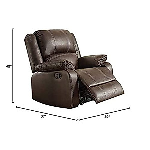ACME Furniture Zuriel Rocker Recliner - Brown PU, Comfortable Reclining Chair for Small Spaces, Easy Chair with Pocket Coil Seating