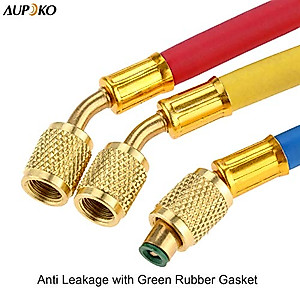R134A R410A R22 R12 Charging Hoses and Ball Valve Set, 3 Pcs Color Coded Hoses/w Ball Valve 1/4" SAE Thread (7" Long) for AC HVAC Maintenance Kit and Air Condition Refrigeration Charging Tools