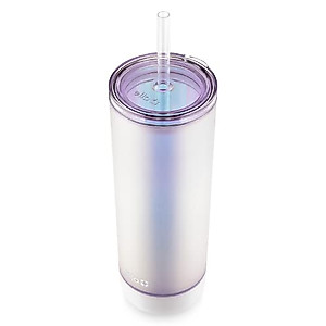 Ello Monterey 24oz Plastic Tumbler with Straw and Built-In Silicone Coaster, Premium Double Walled Insulation, Reusable Cup Perfect for Iced Coffee, BPA Free, Silver