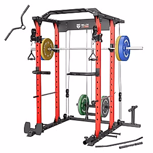 MAJOR LUTIE Power Cage, PLM03 1400 lbs Multi-Function Power Rack with Adjustable Cable Crossover System and More Training Attachment