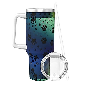 HULIBIN Paw Prints Pattern Print Double Deck Stainless Steel Travel Coffee Cup With Lid 40 Oz Ice Bully Cup