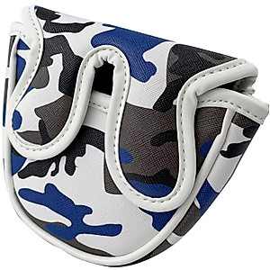 Gbourly Golf Club Blue Camouflage Mallet Putter Cover Camo Magnetic Center Shafted PU Leather Headcover