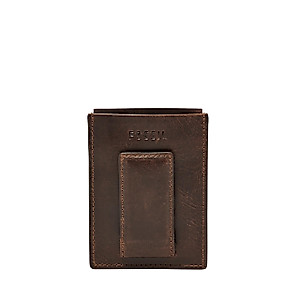 Fossil Men's Derrick Leather RFID-Blocking Magnetic Card Case with Money Clip Wallet, Dark Brown, (Model: ML3812201)