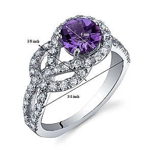 PEORA Amethyst Ring in Sterling Silver, Infinity Knot Design, Round Shape, 6mm, 1.00 Carat, Comfort Fit, Size 6