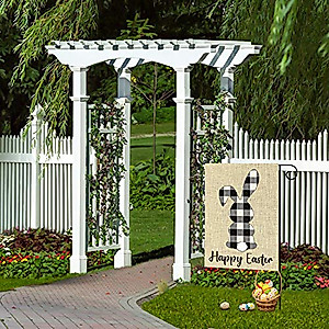 GROBRO7 Easter Buffalo Plaid Garden Flag Burlap Rabbit Flag House Decorative Welcome Checkered Yard Decoration Double Sided Print Seasonal Outdoor Décor for Happy Easter Day 12"x18"