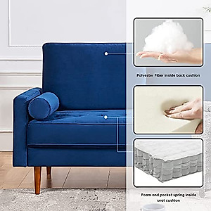 HomePop 3 Seater Velvet Sofa, Modern Couches for Living Room,Small Spaces, Dorm, Apartment, Blue