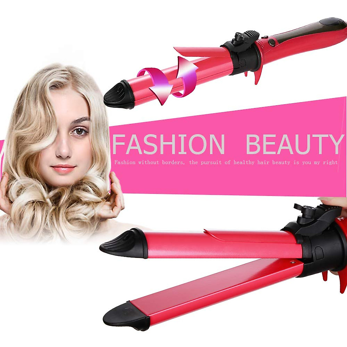 Automatic Hair Curling Iron 2 in 1 Hair Straightener Curler 1 to 1.2 Inch Spinning Hair Wand with Automatic Rotation for All Hiar Type Ceramic Flat Iron Auto Rotating Spiral（for Long Hair ONLY）