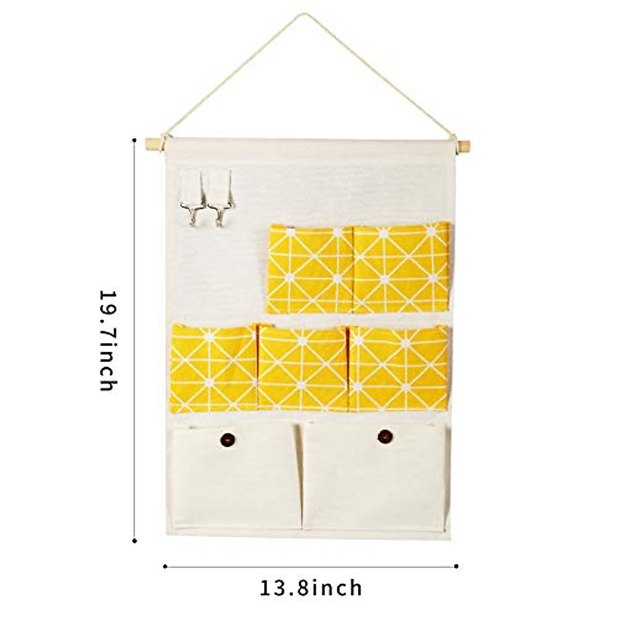 CARLBAN Hanging Organizer Storage 7 Pockets Fabric Wall Door Storage Bag(2 Packs, Yellow+Green)