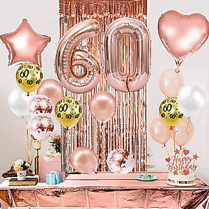 41Pcs 60th Rose Gold Birthday Decoration,Pink Birthday Decor,Rose Gold Balloons,Rose Gold Glittery Happy Birthday Banner for Women Birthday Party Supplies
