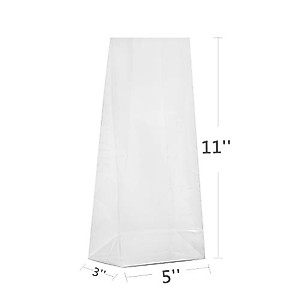 100 Clear Flat Bottomed Treat Bags with Paper Insert Twist Ties - Heat Seal Gift Wrap Polyethylene Bag for Sandwich Cookie Presenting Packaged Candy Popcorn Bakery by Quotidian (5" x 3" x 11")