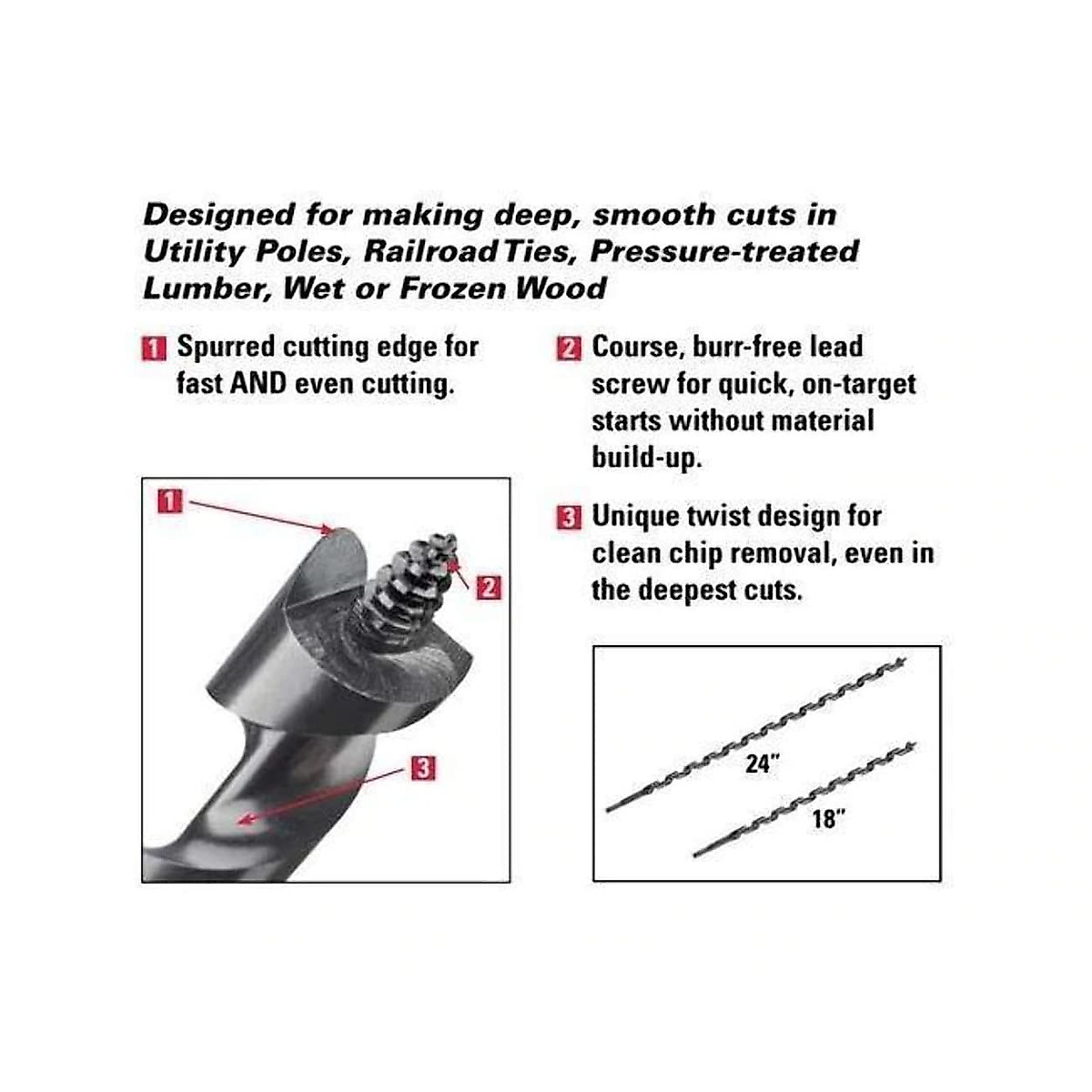 WoodOwl 08807 Deep Cut Wood Boring Auger Bit, 18-Inch Length x 5/8-Inch Diameter