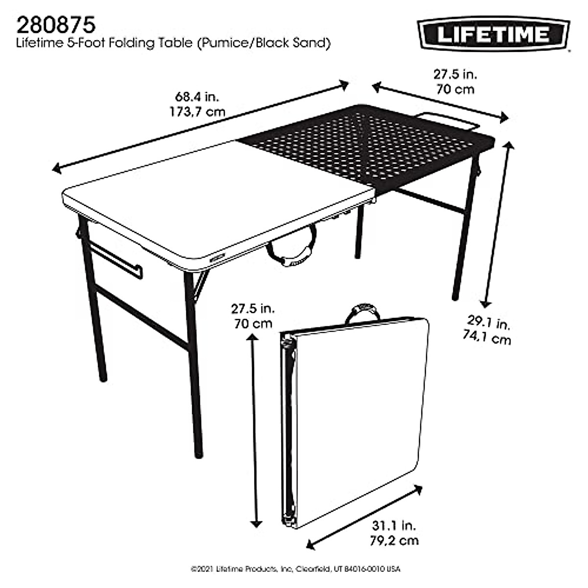 Lifetime Folding Tailgate Table with Grill Rack, 5-Foot, Pumice & Black