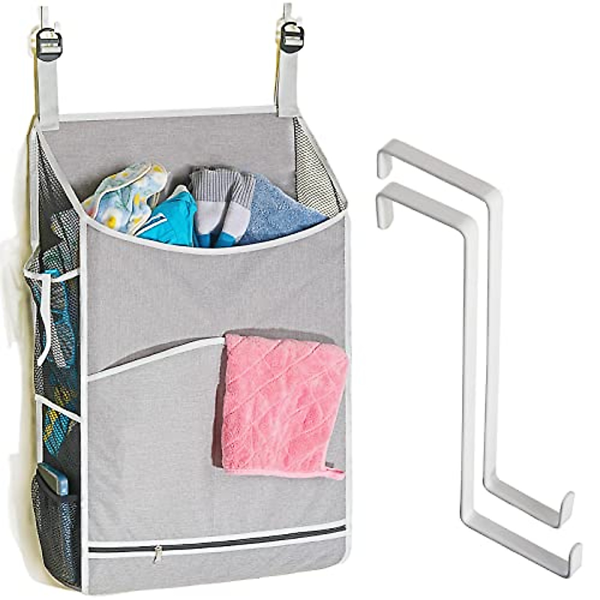 Hanging Laundry Hamper Bag Large Opening Large Capacity Expandable Multi-Pocket Over The Door Laundry Hamper Equipped With A Freely Adjustable Height Hook Hanging Laundry Bag For Clothes Storage