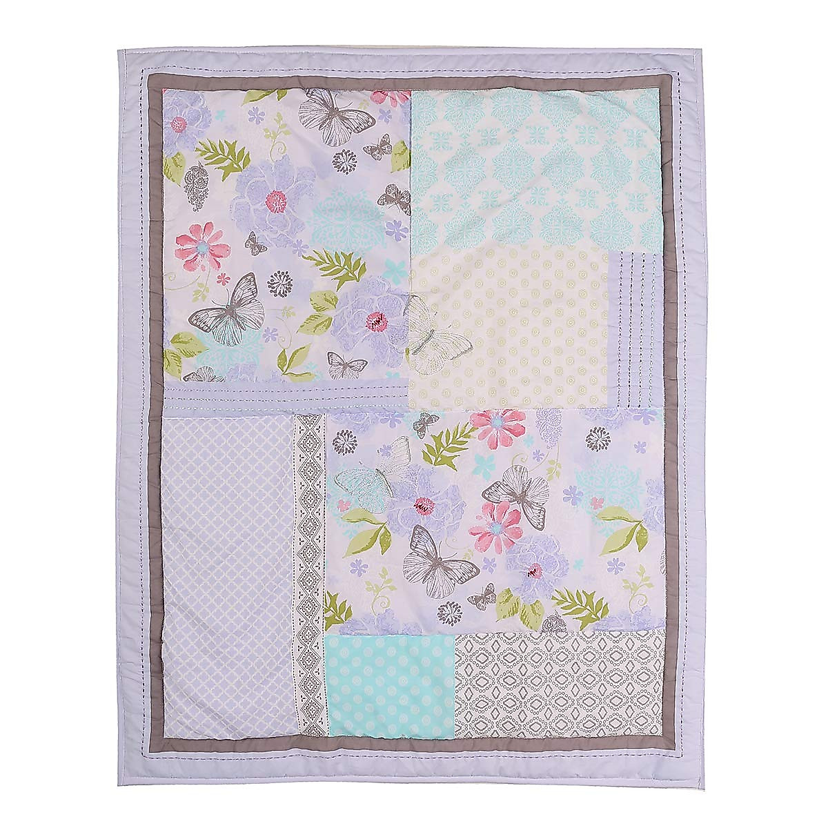 CribMATE 2 PCs Pink Butterfly Themed Nursery Crib Bedding Set 2 PCs Purple Butterfly Nursery Crib Bedding Set Embroidery Butterfly Baby Girl Bedding Cot Set Quilt + Fitted Sheet, 28 X 52