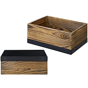 MyGift Solid Burnt Wood Cupcake Holder Cake Stand with Black Metal Top, Decorative Buffet Desserts and Appetizer Server Display Riser, Set of 2