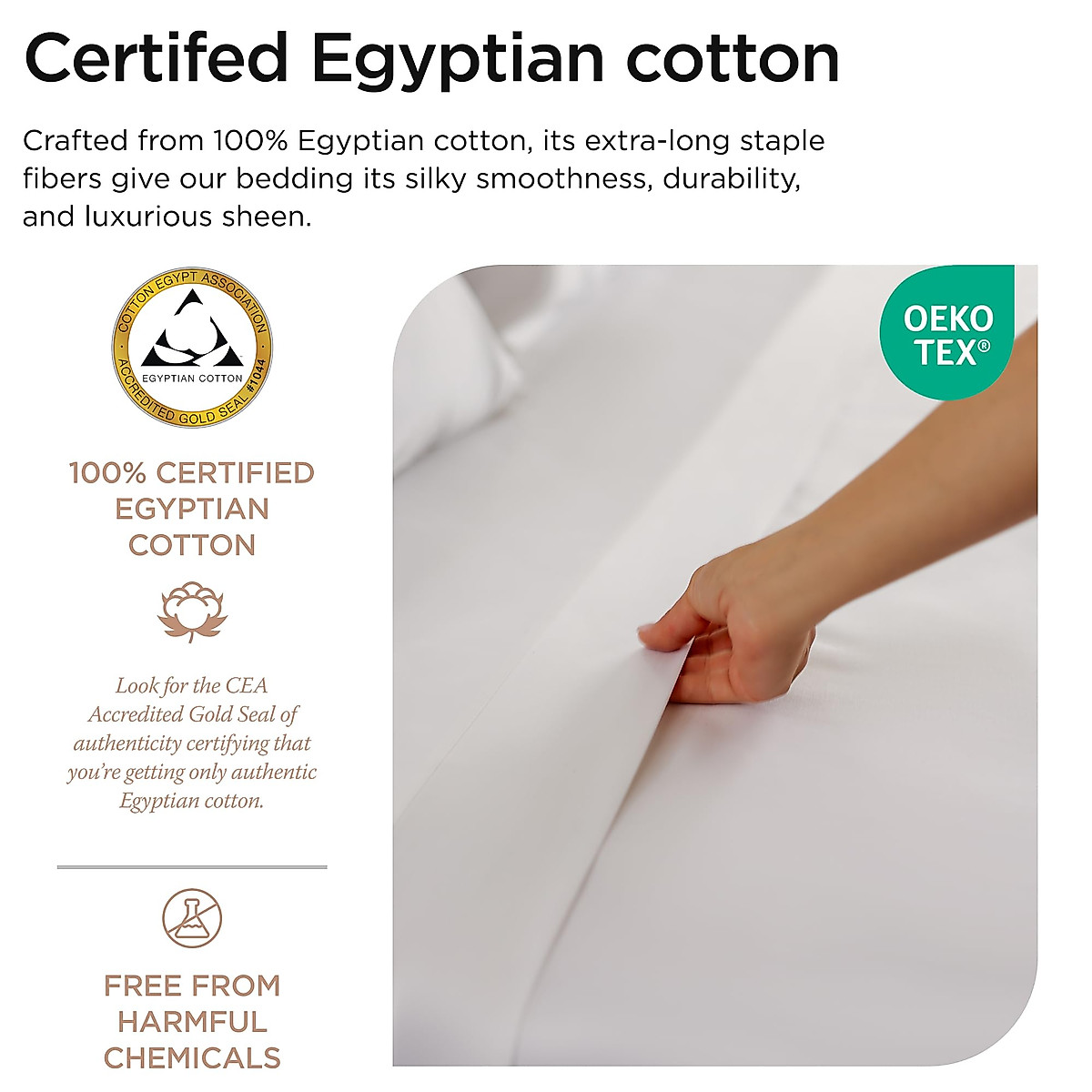 Threadmill Egyptian Cotton Queen Sheet Set | 100% Certified Egyptian Cotton Sheets for Queen Size Bed | Queen Bed Sheets Set with Snug Fit 16" Deep Pocket | Soft Cooling Sateen Bedding Set | White