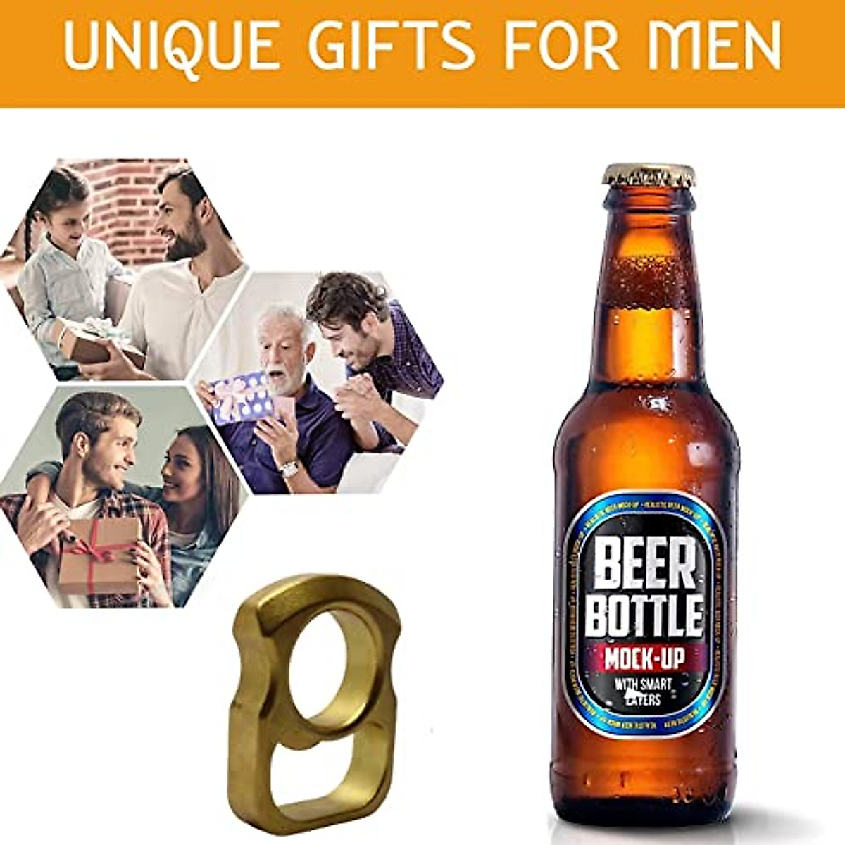 Brass Bottle Opener Solid and Durable - Personalized Pocket Keychain Easy to Carry, Opener for Vintage Beer Gifts for Men, Husband, Dad, Boyfriend（2.1x1.5x0.4inch）