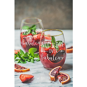 NICKANE 12oz Bestie Wine Glasses with Golden Rim, Gift Box as Christmas, Birthday Gifts for Women, Sister, Best Friends - Not a day over fabulous Glass