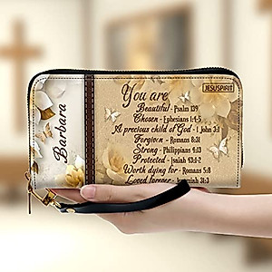 Jesuspirit Inspirational Christian Scripture You Are Beautiful Gifts - Religious Personalized Wristlet Wallets Faith Gift For Church Ladies - Spiritual Custom Leather Clutch Purse For Women Of God