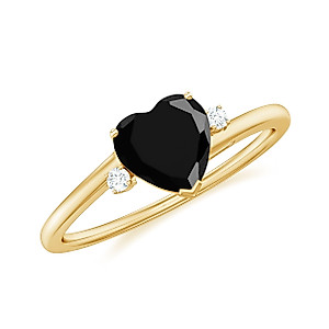Certified Heart Shape Created Black Diamond Promise Ring for Women with Diamond | 1 Cttw | AAAA Quality, 14K Yellow Gold, Size:US 5.50