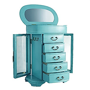 Hives & Honey Daphne Oval Glass Turquoise Jewelry Chest Jewelry Organizer Box Case Mirrored Storage