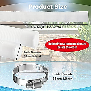 1.5 Inch Pool Hose for Above Ground Pools Diameter Pool Pump Replacement Hose 59 Inch Length Swimming Pool Hose with Hose Clamps (16 Pcs)