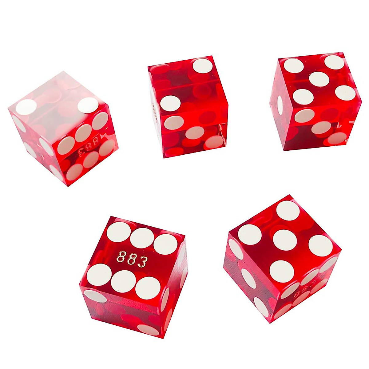 Yuanhe Set of 5 Grade AAA Precision 19mm Serialized Casino dice with Razor Edges and Corners - red …