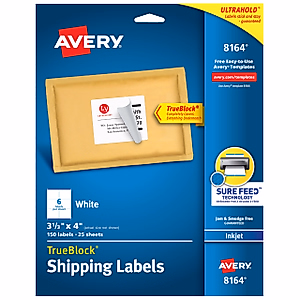 Avery Shipping Address Labels, Inkjet Printers, 150 Labels, 3-1/3x4 Labels, Permanent Adhesive, TrueBlock (8164), White