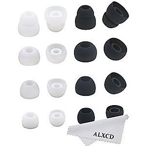ALXCD Ear Tips for Powerbeats2 Wireless Headphone, SML 3 Size 6 Pair Silicone Replacement Earbud Tips & 2 Pair Double Flange Ear Tip Cushion, Fit for Beats Powerbeats 2 Wireless [8 Pair](Black/White)