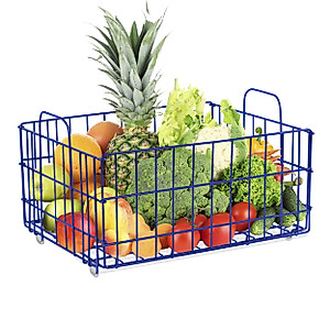 Atlantic Tabletop Wire Storage Basket, Heavy-Gauge Powder-Coated Metal Wire Construction, Stackable for Easy Expansion, Collapsible & Foldable, Non-Slip Feet, Plastic Liner, PN 23308043 – Blue