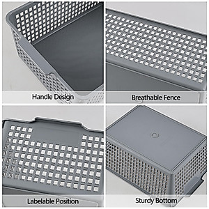 Guankan Plastic Basket for Organizing, 3 Pack Large Storage Basket Bin, Gray