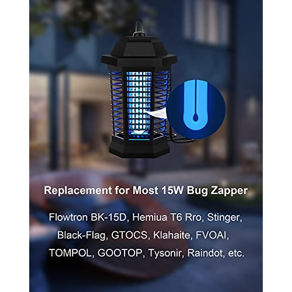 Bug Zapper Light Bulb Replacement for 15W Bug Zapper with 4-Pin Base, Ful 15W-BL U Shaped Twin Tube Bulb for T6 Insect Attracting Lamp, 2 Pack