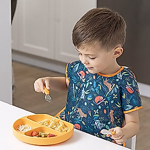 Bumkins Bibs, Baby and Toddler Bibs, Bibs for Girls and Boys, Large for 1-3 Years, Short Sleeve Bib for Kids, Mess Proof Lightweight Waterproof Fabric Bib