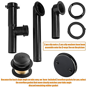 Artiwell 1-1/2" Black Tubular Bath Drain Kit with Tip-Toe Bath Drain Stopper, Touch-Toe Tub Drain, Tip Toe Bathtub Drain Waste and Overflow with Plug and Bathtub Overflow Drain Cover, Matte Black