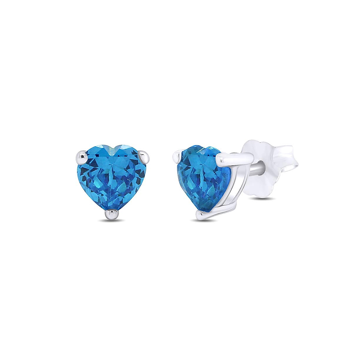 Heart Shape Simulated Blue Topaz Stud Earrings In 14K White Gold Over Sterling Silver