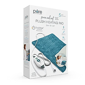 Pure Enrichment® PureRelief™ XL Heating Pad - LCD Controller with 6 InstaHeat Settings for Cramps, Back, Neck, & Shoulder Pain Relief, Moist Heat Option, Machine Washable, 12" x 24" Storage Bag (Blue)