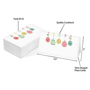 Table Place Card, Easter Tent Style Cards, Pack of 25 Half-Fold Reception Place Card, Cute Easter Egg Bunny, Easter Table Decor for Spring Wedding, Baby Shower, Dinner Party(F19)