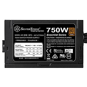 SilverStone Technology SST-ET750-B Watt 80 Plus Bronze Fixed Cable Computer Power Supply with All Flat Black Cables
